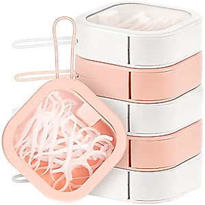 6 Pcs Hair Tie Organizer Qtip Dispenser Bathroom Storage Organizer Cotton Swab Holder Portable Travel Qtip Holder Cotton Swabs Dispenser Kids Hair Accessory Box with Lid for Bathroom (Pink, White)