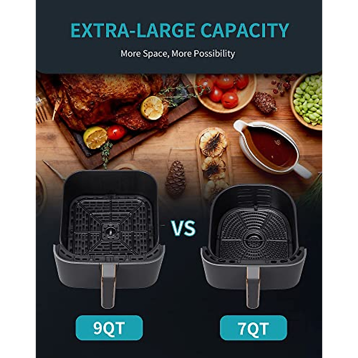 Ultrean Air Fryer, 9 Quart 6-in-1 Electric Hot XL Airfryer Oven Oilless Cooker, Large Family Size LCD Touch Control Panel and Nonstick Basket, ETL Certified, 1750W