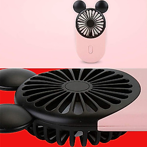 Kbinter Cute Personal Mini Fan, Handheld & Portable USB Rechargeable Fan with Beautiful LED Light, 3 Adjustable Speeds, Portable Holder, for Indoor Outdoor Activities, Cute Mouse 2 Pack (Red+Pink)