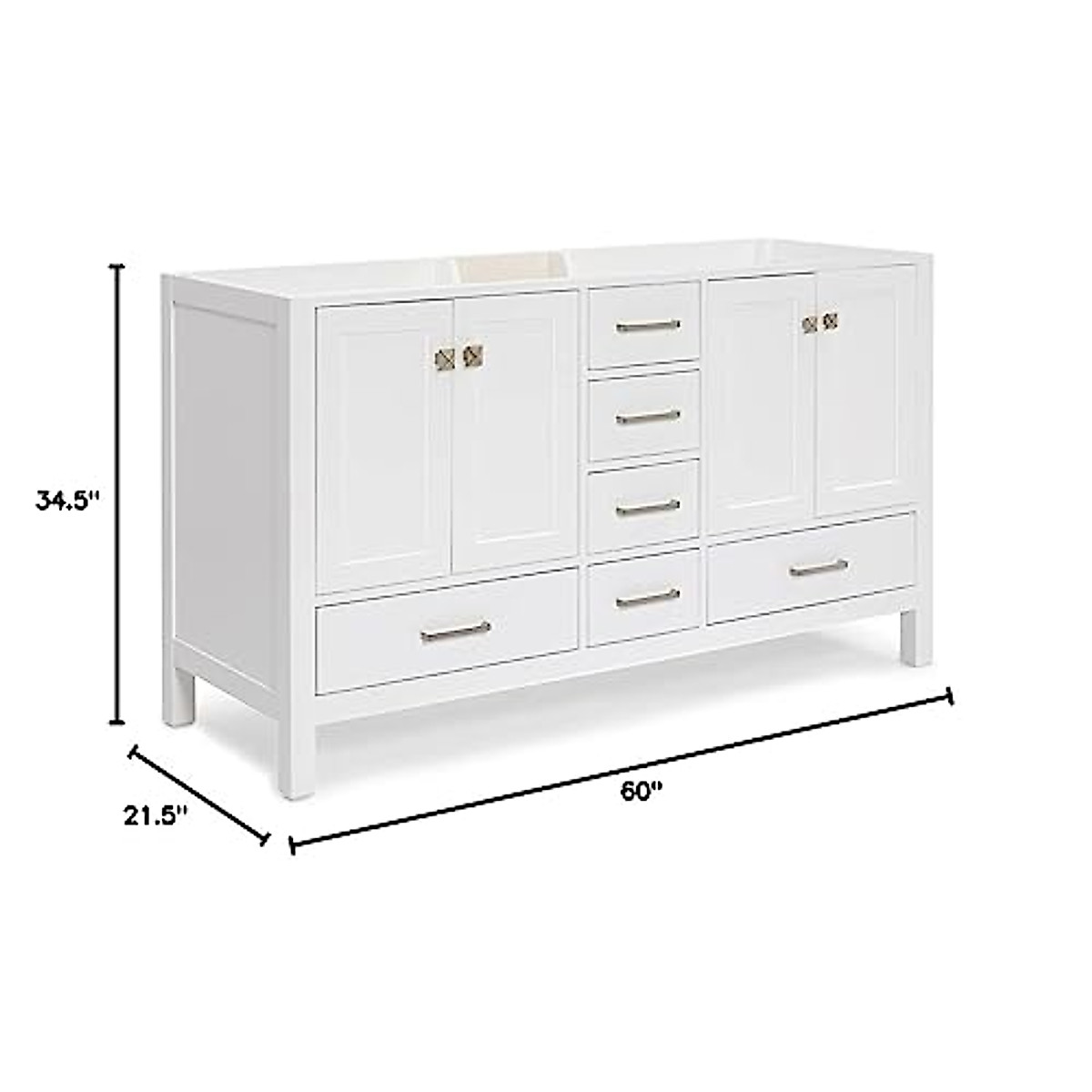 DKB Beckford Series 60" Inch Bathroom Base Cabinet in White, Double Sink Configuration, 4 Soft Closing Doors, 6 Full Extension Dovetail Drawers