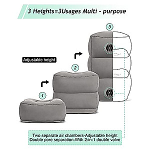 JefDiee Inflatable Travel Foot Rest Pillow, Kids Airplane Bed, Adjustable 3 Layers Height Leg Rest Pillow, Adults Travel Essentials Great for Airplane, Office, Home, Trains, Cars