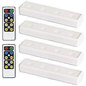 Brilliant Evolution Wireless LED Under Counter Lights 4 Pack with 2 Remote Controls, Under Counter Light Fixtures, Touch Light - Battery Operated Lights with Remote (4pk, 80 Lumens)