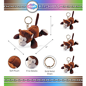 Puzzled Monkey Plush Keychain Stuffed Animal Toy - Soft Wild Life Animal Brown Chimp Charm Keyring, Cute Decorative Plush Toy Accessory Fun Buddy - 4 Inches