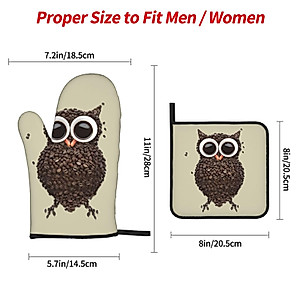 Jatcre Cute Owl Oven Mitts and Pot Holders Sets Coffee Printed Oven Gloves and Hot Pads Heat Resistant Potholder Gloves Oven Mitt 4 Piece Set for Kitchen Cooking Baking Grilling