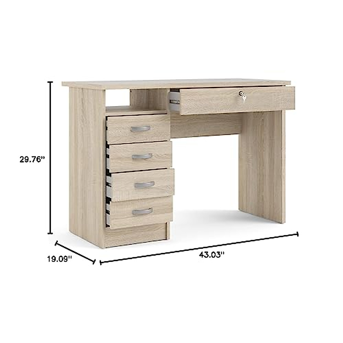Tvilum, Oak Structure Walden Desk with 5 Drawers