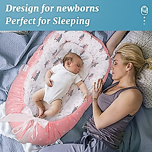 PHEENOWL Baby Nest Cover for Co Sleeping, 100% Cotton Thicken Ultra Soft Portable Newborn Nest Cover for 0-24 Months (Forest Pink)