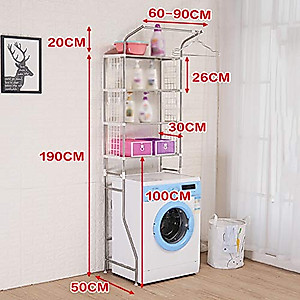 Hokcus Multi-Functional Shelf Washer Storage Frames for Over Toilet Floor Standing 4 Tier Washinghine Storage Rack,Adjustable Stainless Steel Bathroom Organizer Stand,Storage Shelf