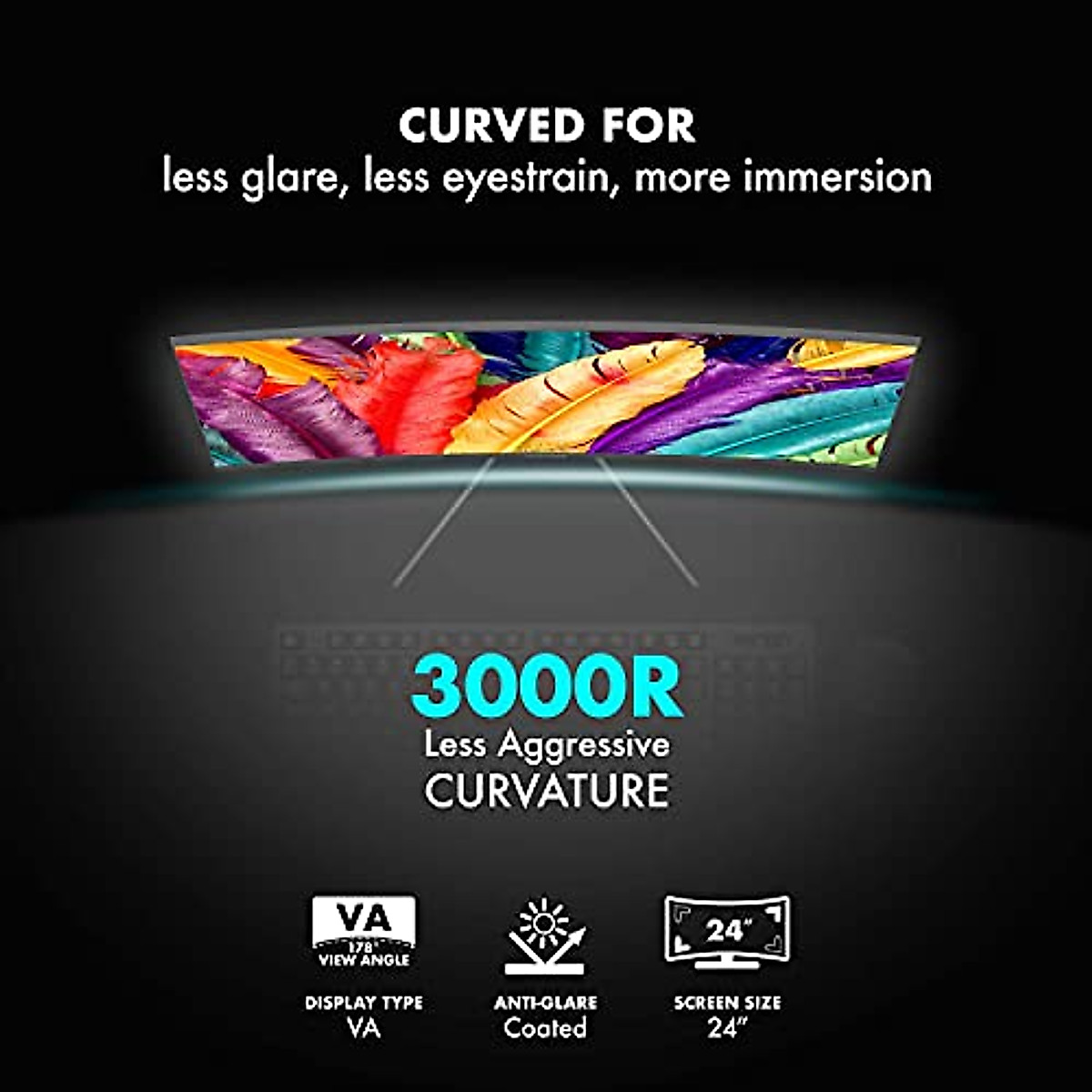 Viotek NBV24CB2 24-Inch Curved Monitor, 75 Hz Full-HD Frameless Monitor for Home, Office & Gaming | VGA, HDMI, 3.5mm | Adaptive Sync w/Superior Dead Pixel Policy + 3Yr Performance Promise