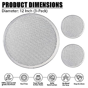 RHBLME 3 Pack Aluminum Alloy Pizza Baking Screen, 12 Inch Pizza Screen Restaurant-Grade Baking Screen for Oven, Round Pizza Crisper Tray Pizza Baking Tray for Home Kitchen, BBQ, Seamless