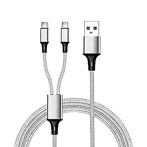 iFlash 6ft Long Dual MicroUSB Splitter Charge Cable - Power up to Two (2) Micro USB Devices at Once from a Single USB Port - Ideal for Any Micro USB Powered Device Including GPS, Smart Phones