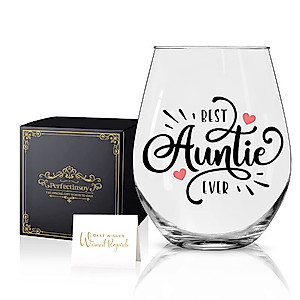 Perfectinsoy Best Aunt Ever Wine Glass with Gift Box, Auntie Gifts, Best Auntie Ever Gift, Baby Announcement, Funny Auntie Birthday Gifts for New Aunt, Aunt, Woman, Sister, Perfect Aunt Gift …