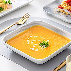 MALACASA Plates and Bowls Sets, 16 Piece Porcelain Square Dinnerware Sets for 4, Marble Dish Set with Dinner Plates, Dessert Plates, Soup Plates and Bowls, Modern Dishes Dinnerware Set, Series IVY