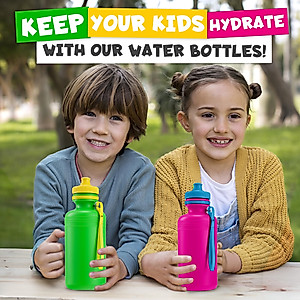 Bedwina Bulk Water Bottles For Kids - (pack Of 12) 18 Oz - 7.5 Inch BPA-Free Plastic with Pop-up Tops & Handles for Sports, Summer, Reusable Water Bottles Bulk For School
