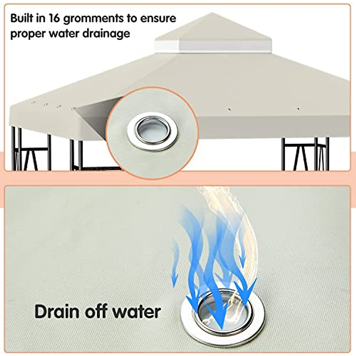 Rutile 10' X 10' Gazebo Canopy Replacement, 2 Tier Patio Cover Canopy Top- Dual Tier Gazebos Pavilion Cover-Beige