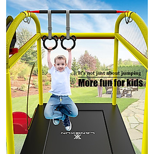 USPOINT 6.5ft Climb Slide Swing 7-in-1 Mini Rectangular Trampoline for Kids | Birthday Gift for Girls and Boys, Indoor Outdoor Toddler's Trampoline with Safety Net Enclosure, Padding, Zipper