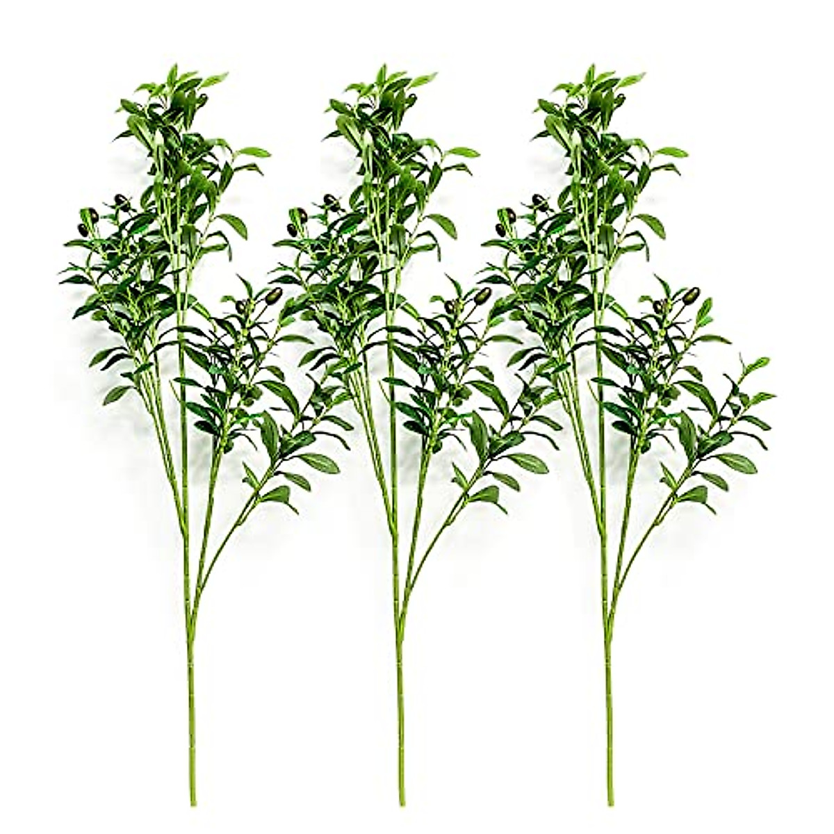 Zen Lyfe 39" Tall Faux Olive Branches 3 Pcs (Total 18 Branches) for Vases Olive Branches with Olives Greenery Stems Plants Home Decor Indoor Outdoor Wedding Decoration