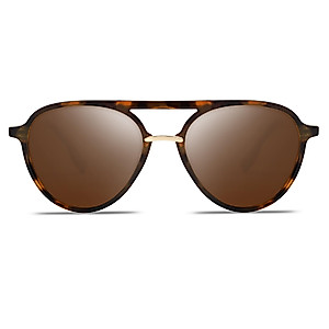 SOJOS Retro Aviator Polarized Sunglasses for Women Men Double Bridge Ladies Shades SJ2078 with Amber Tortoise Frame/Flash Mirrored Brown Lens