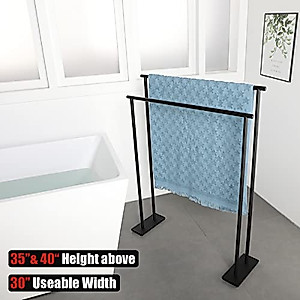 JQK Bath Towel Bar Free Standing Black, 30 Inch Stand Double Towel Rack Holder Shelf for Bathroom Floor, Matte Black, BTH120L30-PB
