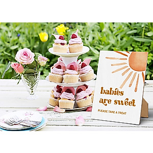 Babies are Sweet Take a Treat Sign Baby Shower Sign-8×11 Inches, Here Comes The Sun Wooden Game Sign, Gender Neutral Tabletop Decor for Gender Reveal Party, Baby Shower Decoration-LA34