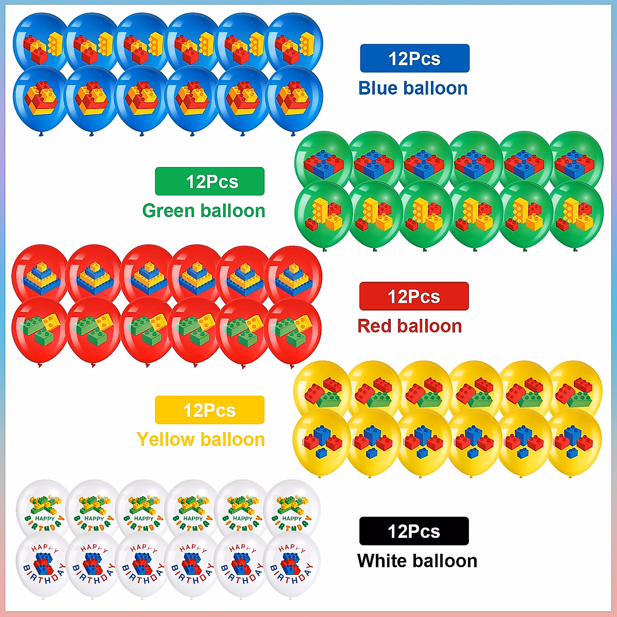 Harrycle 60 Pieces Building Blocks Birthday Party Balloons,brick Themed Latex Building Balloons Blocks Decorations for Kids Toddlers Birthday Party Supplies Decoration