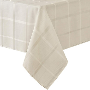 Newbridge 60 x 144 Inch Rectangle Fabric Tablecloth, Elegance Plaid, 100% Polyester, No Iron Soil Resistant Dining Room, Party and Banquet Table Cover, Solid Textured, Beige