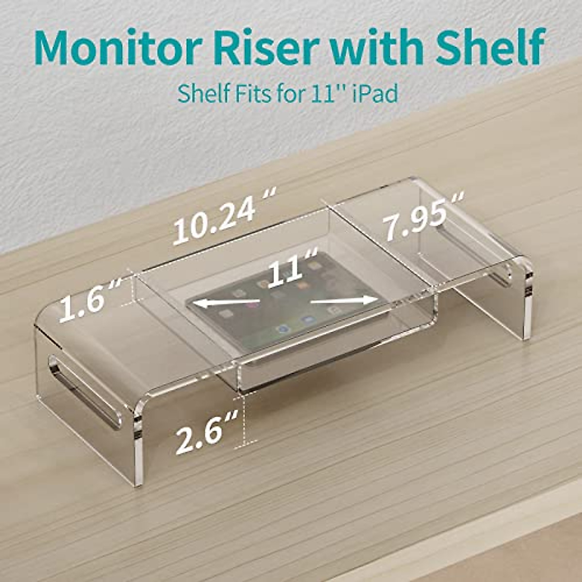 Zimilar 2 Pack Monitor Stand Riser, Wood Monitor Riser for 2 Monitors+Zimilar 20 inch Large Monitor Stand Riser with Phone Stand, Crystal Acrylic Monitor Stand with Keyboard Storage