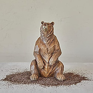 Creative Co-Op 8-3/4"L x 8-1/4"W x 12-3/4"H Resin Sitting Bear, Wood Finish Brown