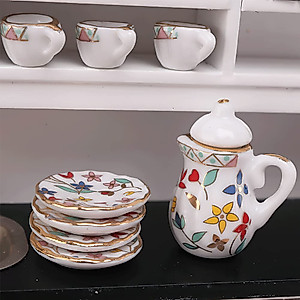 15 Pack Miniature Ceramic Doll Tea Set Dollhouse Tea Cup Set Decoration Accessories for Scale 1:12 Dollhouse Craft (Flowers)