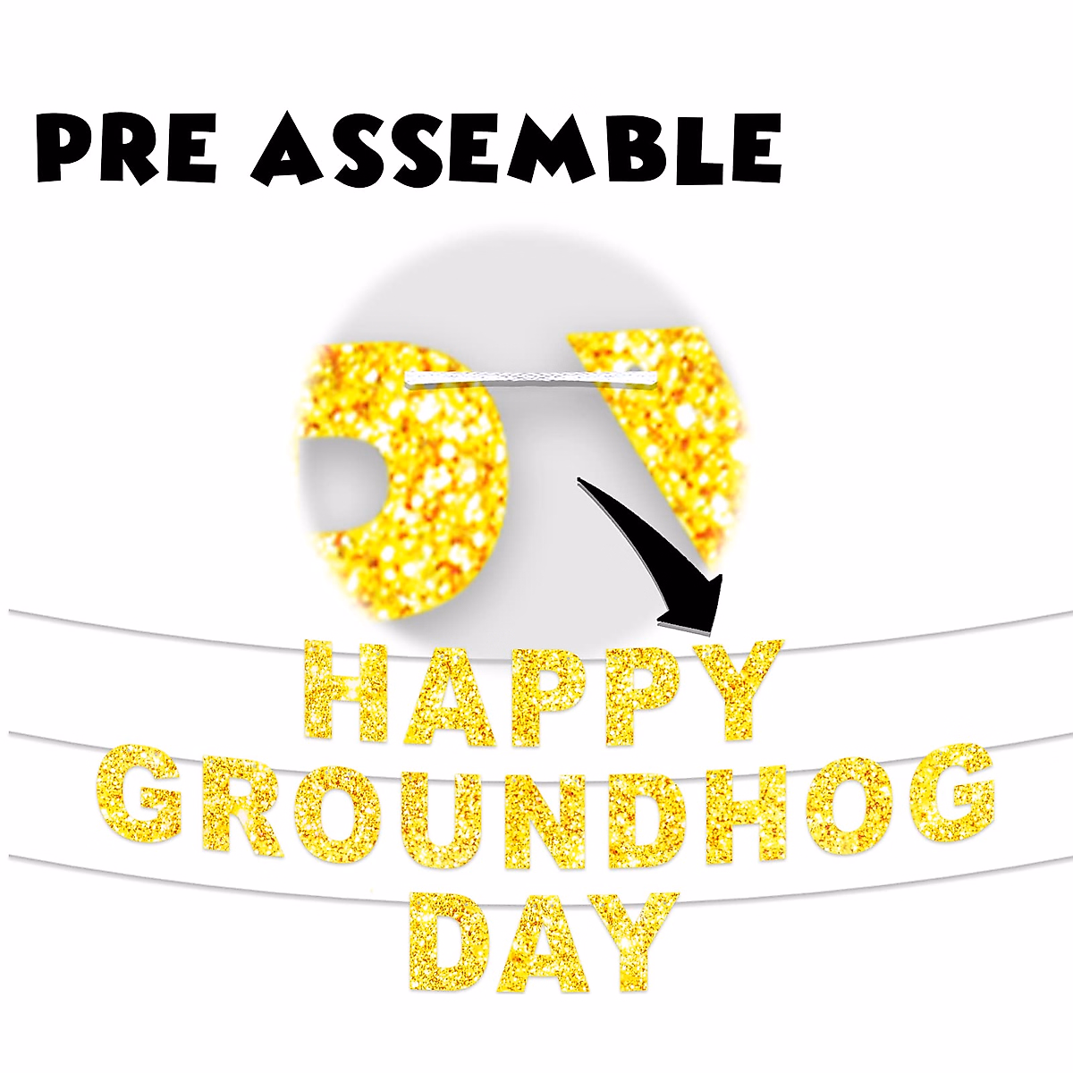 Happy Groundhog Day Banner Cute Animals Glitter Golden Theme Decor Decorations for Season Forecast 1st Birthday Party Spring February 2nd Holidays Festival Groundhog Day Supplies Favors Background