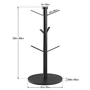 KEWANNO Black Mug Holder Tree, Coffee Mug Holder Countertop, Coffee Cup Holder with 6 Hooks, Weighted Coffee Tree Mug Holder for Counter, Coffee Mug Stand