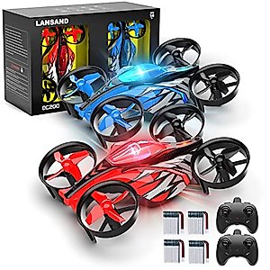 LANSAND 2Pack Mini Drones for Kids,Beginners,Adults, Small RC Drone Quadcopter with 2-In-1 Race and Fly Mode,LED Light,Altitude Hold,3D Flip,4 Batteries,Stress Relief for Adult,Toy Gift for Boys Girls