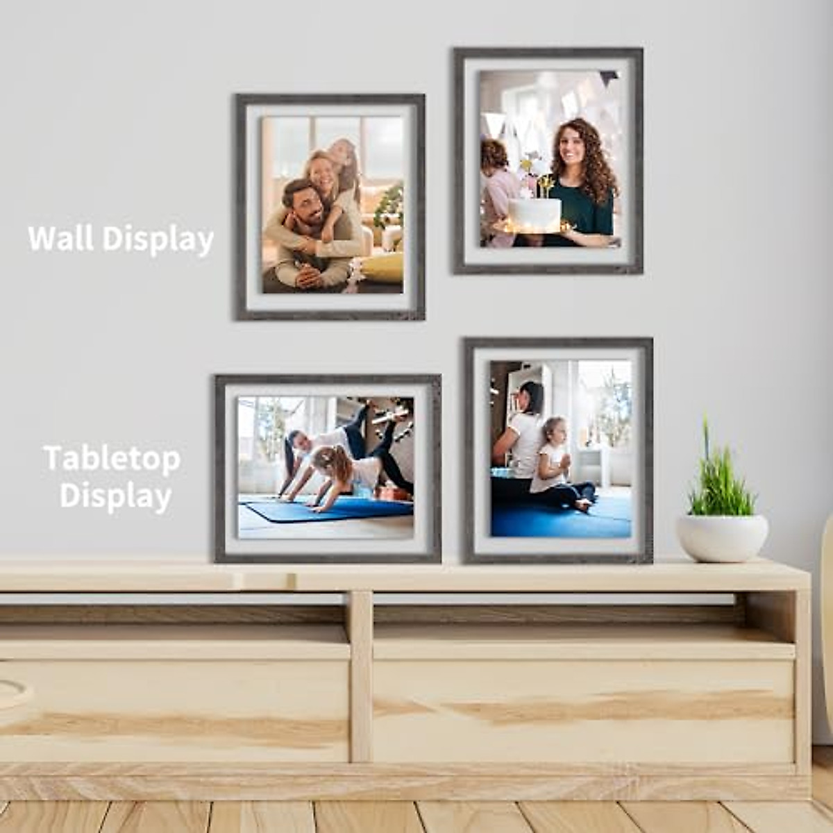 Trwcrt 8x10 Floating Picture Frame 2 Pack, Double Side Glass Picture Frames Display up to 10 x 12 Photos for Desktop or Wall Hanging, Gray