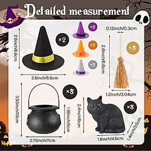 Deekin 32 Pcs Halloween Mini Witch Hats, Mini Witches Broom, Candy Cauldron Kettles and Black Kitten Figurines for Craft