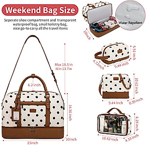 Wogarl 4PCS Weekender Bags for Women Large Overnight Bag Weekend Travel Duffel Bag Carry on Shoulder with Shoe Compartment Canvas Toiletry Bag for Travel Business Gym,Black Dot