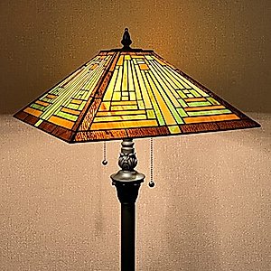 COTOSS Tiffany Floor Lamp,Mission Style 16" Wide Stained Glass Floor Light for Reading,Antique 2 Lights Standing Tall Lamp for Living Room Bedroom
