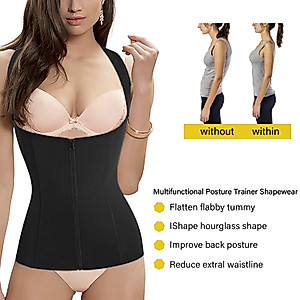 URSEXYLY Women Back Braces Posture Corrector Waist Trainer Vest Tummy Control Body Shapers for Spinal Neck Shoulder and Upper Back Support (M, Black)