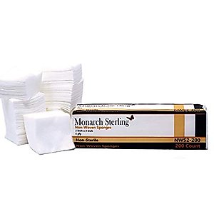 Monarch Sterling Non-Woven Gauze Sponges 2 inch x 2 inch 4 ply Non-Sterile Multi-Purpose for First-Aid, Wound Care, Dental or Esthetic Gauze - 200 per Pack