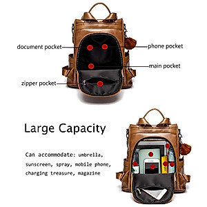 NAITOKE Women Backpack Purse PU Leather Anti-theft Lightweight Ladies Travel Backpack,6766-Brown