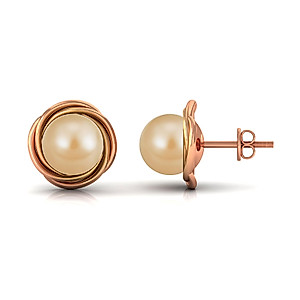 Golden South Sea Pearl Earrings, South Sea Pearl Solitaire Stud Earrings, South Sea Pearl Gold Earrings, Swirl Earrings for Women, 14K Rose Gold