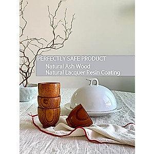 cozymomdeco Asian Traditional Handmade OTTCHIL Wood Sake Soju Cup Gift Box Set Natural Solid Wooden Shot Glass-ware Small Wooden Mug 4Pcs (Paper Box)