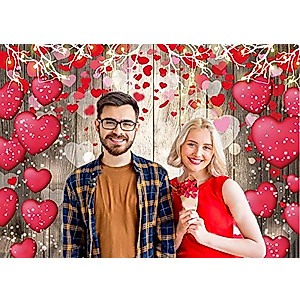 CYLYH 8x6ft Valentine's Day Backdrop Rustic Wood Backdrop Red Love Heart Valentine's Day Backdrops Photography Mother's Day Backdrops Party Bridal Shower Kid Birthday Party Decor Banner D517