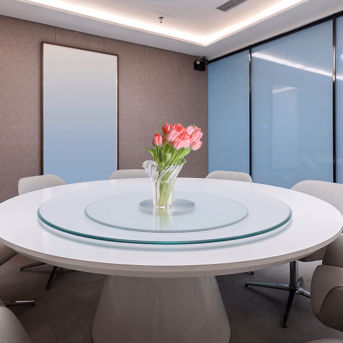 Clear Round Tempered Glass Table Top, 360°Rotation Strong Load Capacity Thick Tempered Glass Heavy Duty Turntable, Round Rotating Tray for Dining Table, Coffee Table, Restaurant Table (27.56inch)