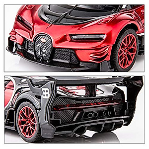 BDTCTK Bugatti Vision GT Supercar 1/32 Zinc Alloy Die Casting Pull Back Car Model Toy Sound and Light for Boy Girl Gift （red）