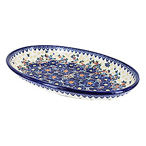 Blue Rose Polish Pottery Blue Dahlia Oval Platter