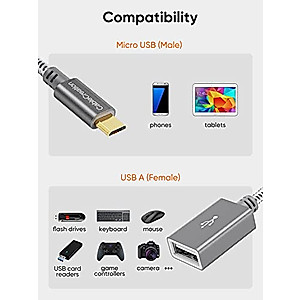 CableCreation USB to Micro USB Adapter 0.15m, USB 2.0 Male to Female for USB Micro-B Devices S7, Flash Drive, Mouse, Keyboard, Game Controller, Aluminum Space Gray
