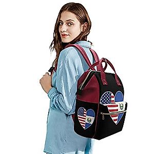El Salvador and America Flag Heart Diaper Bag Backpack Large Capacity Mommy Bags Multifunction Nappy Bag Travel Back Pack Red-Style