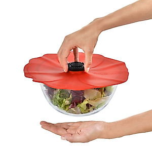 Charles Viancin - Poppy Lid Red Gift-Box - Set of 4 Silicone Lids for Food Storage and Cooking - 11''/28cm + 9''/23cm + 6''/15cm + 4''/10cm - Airtight Seal on Any Smooth Rim Surface