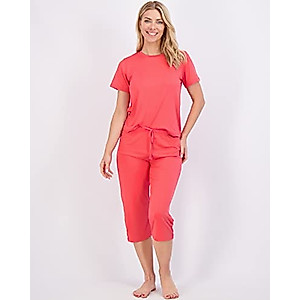 Real Essentials 2 Pack: Womens Short Sleeve Shirt Capri Sweat pants Pajama Sets Pajamas Soft PJ Women Two Piece Matching Pants Top Loungewear Sleep Wear Sexy Summer Bottoms Pijamas Ladies - Set 7, S