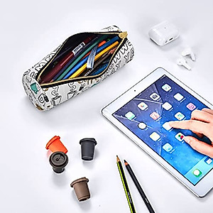 ASEELO Delicious Coffee Pencil Case Pencil Pouch Black Pencil Bag PU Leather Pen Case Big Capacity Pencil Case,for Pens, Markers, Makeups, Change, Coins