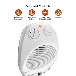 Comfort Zone Oscillating Space Heater with Adjustable Thermostat, Desktop, Fan-Forced, Portable, Overheat Sensor, Tip-Over Switch, Stay-Cool Housing, Ideal for Home, Bedroom, Office, 1,500W, CZ50